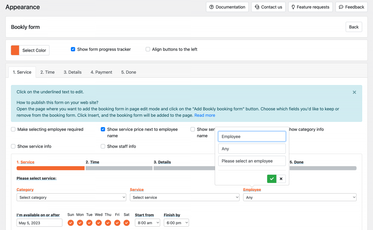 Customizable look & feel of the booking form - Bookly