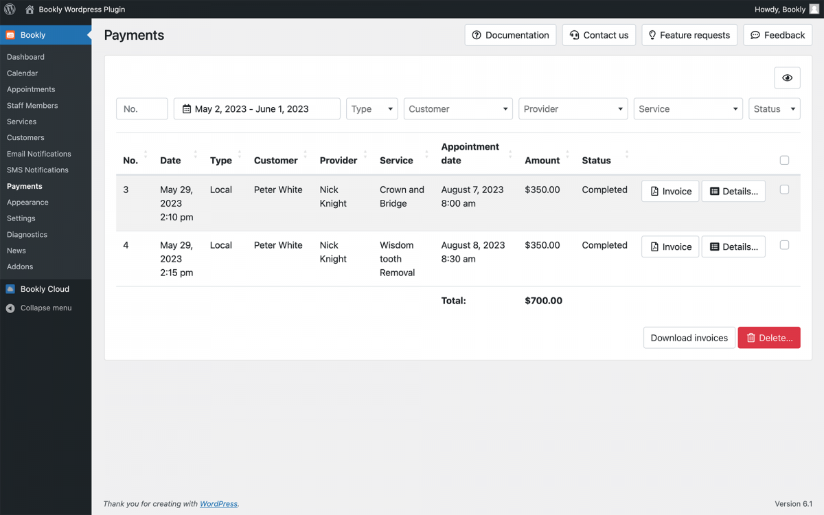 Automatic invoicing - Bookly – Appointment Booking and Scheduling ...