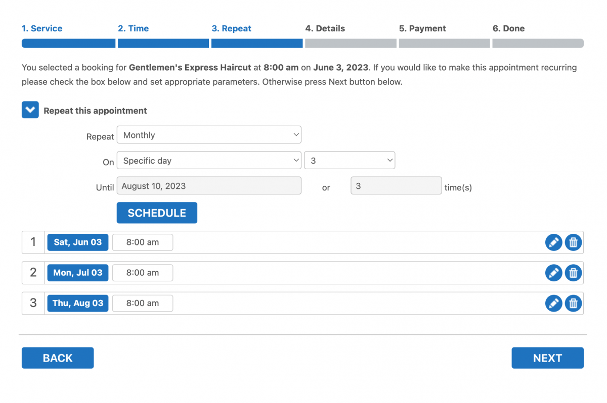 Recurring appointments - Bookly – Appointment Booking and Scheduling Software System