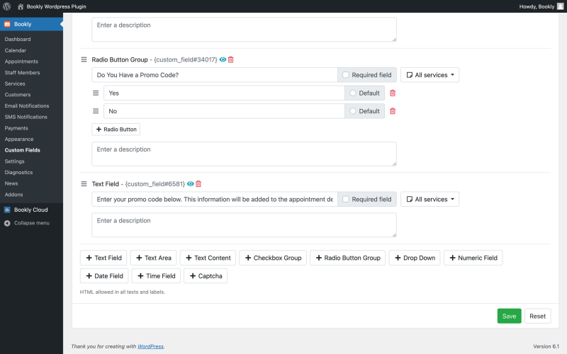 Various types of custom fields in your booking form - Bookly ...